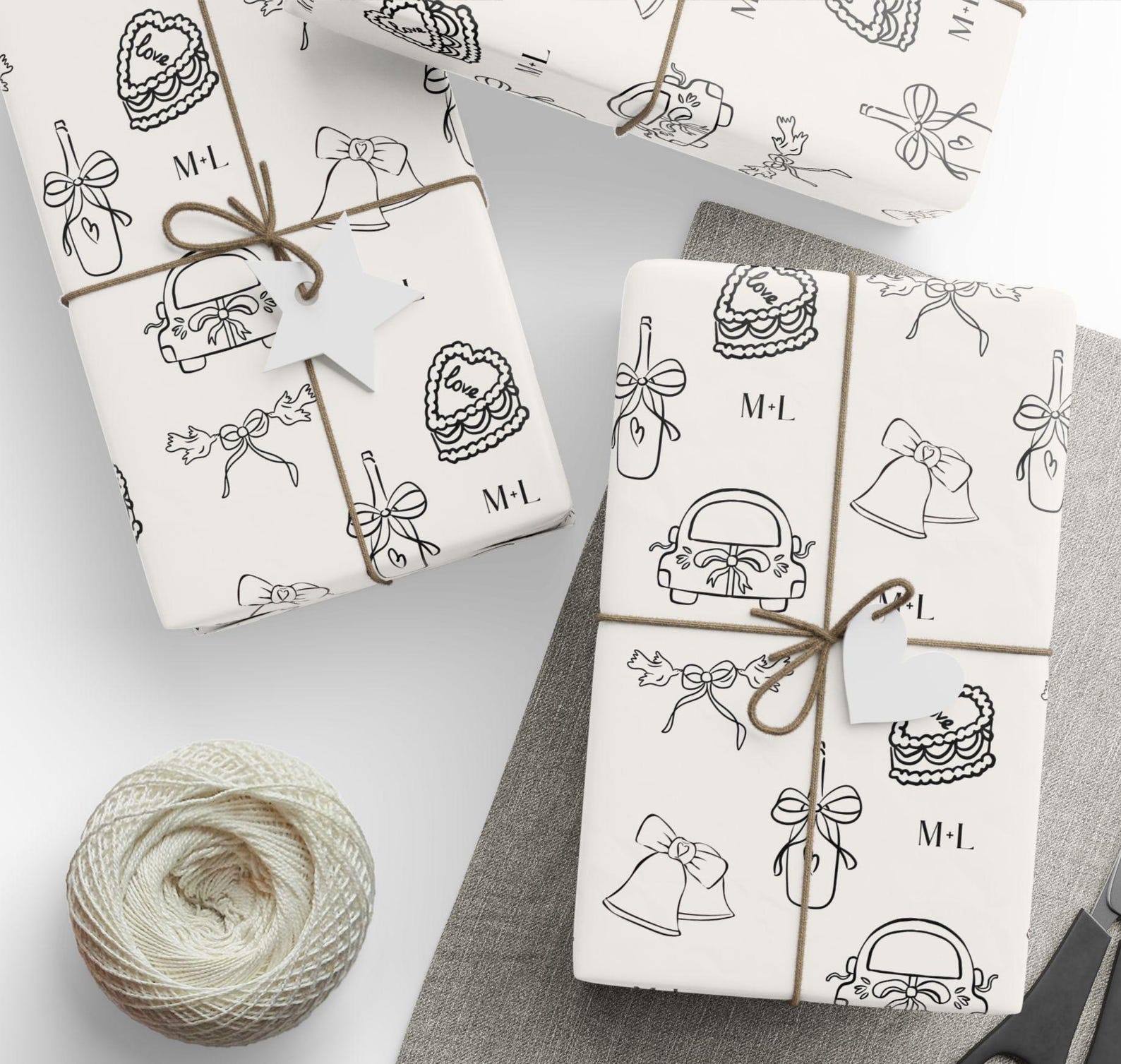Personalized Wedding Gift Wrap Custom Engagement Wrapping Paper Doodle ...