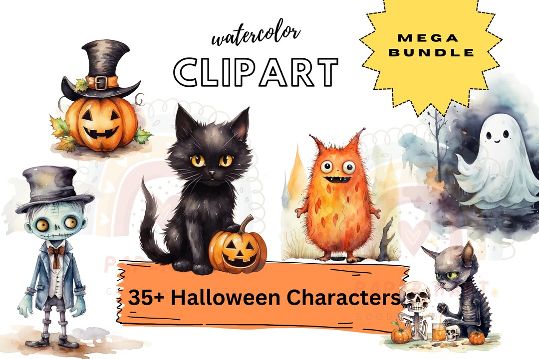 Halloween Characters Mega Clip Art Bundle, Pumpkins, Cats, Ghosts, PNG ...