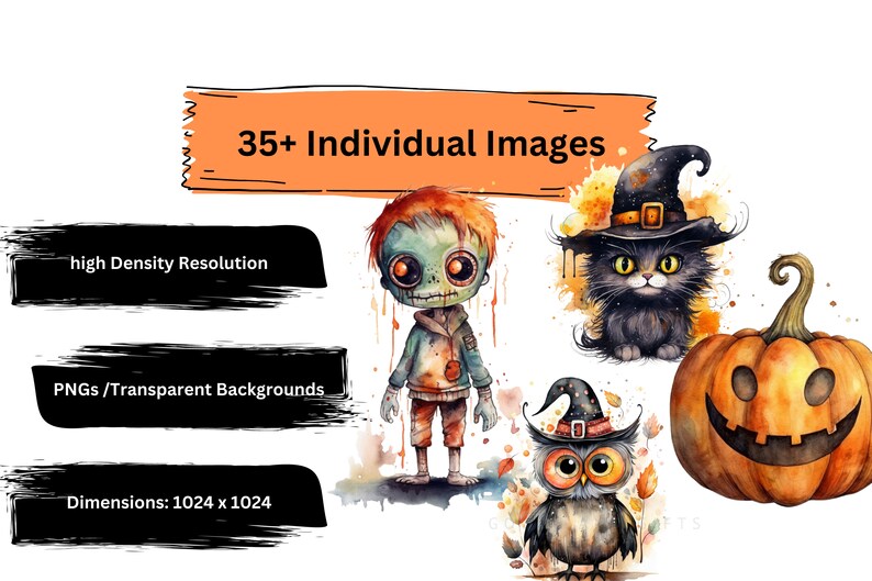 Halloween Characters Mega Clip Art Bundle, Pumpkins, Cats, Ghosts, PNG ...