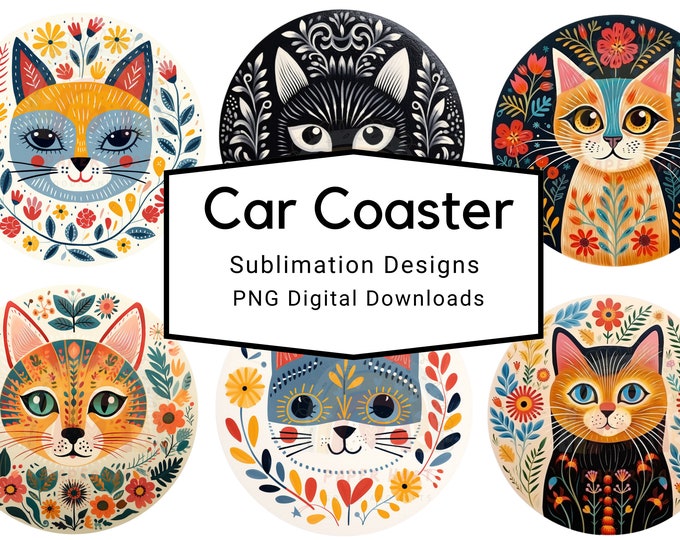 Cat Car Cup Holder Coaster Set, 2 Pack, Mix & Match Colors, Cat Lovers ...