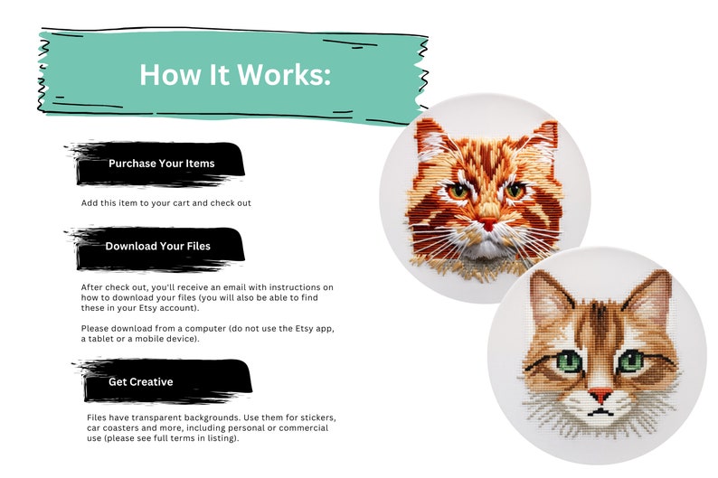Cross Stitch Effect Cat Car Coaster Sublimation Sticker and Craft Files ...