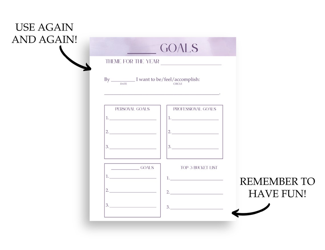 2023 New Years Goal Setting Printable in 10 Colors and Sizes - Etsy