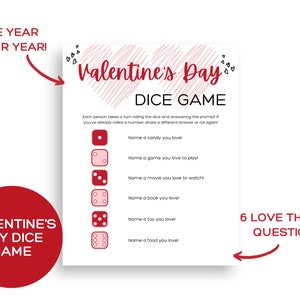 Valentine's Day Dice Games, Valentine's Day Game Printable Party Game ...