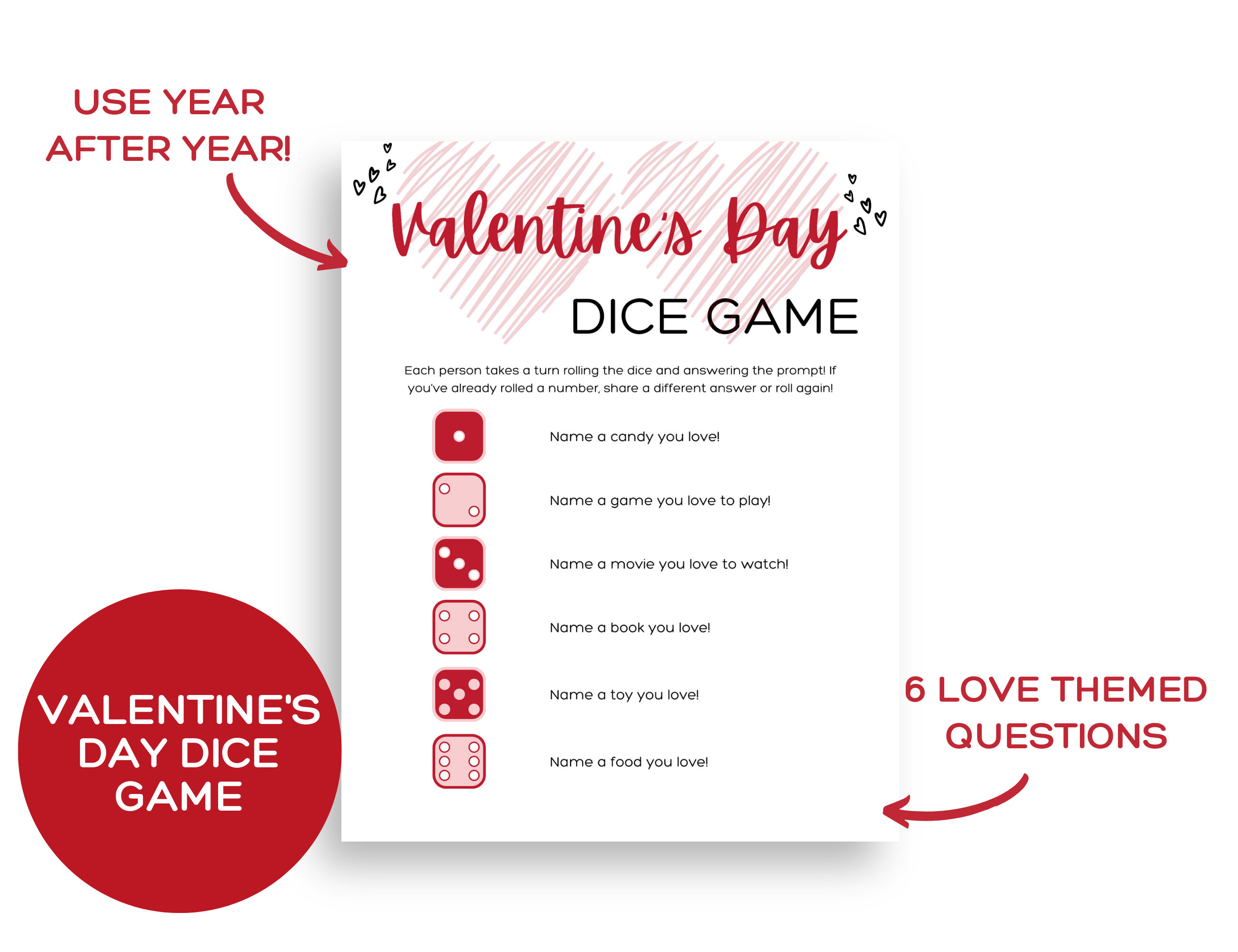 Valentine's Day Dice Games, Valentine's Day Game Printable Party Game ...