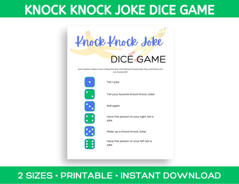 Knock Knock Joke Dice Game, Family Fun (printable) - Etsy