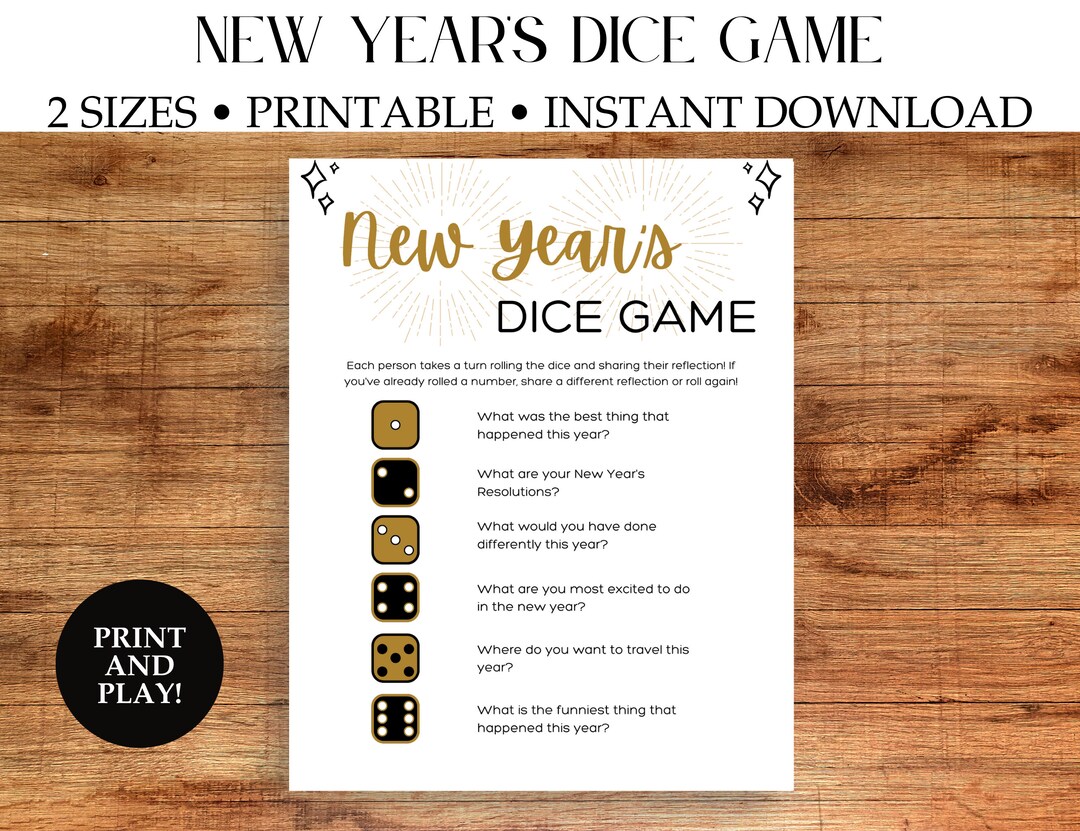 New Years Eve Dice Game-a New Years Eve Game Printable Party Game - Etsy