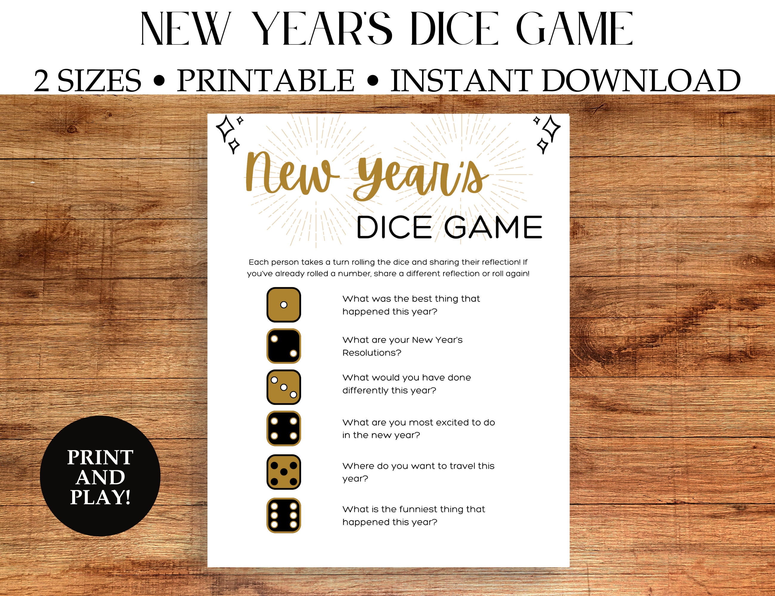 New Years Eve Dice Game-a New Years Eve Game Printable Party Game - Etsy