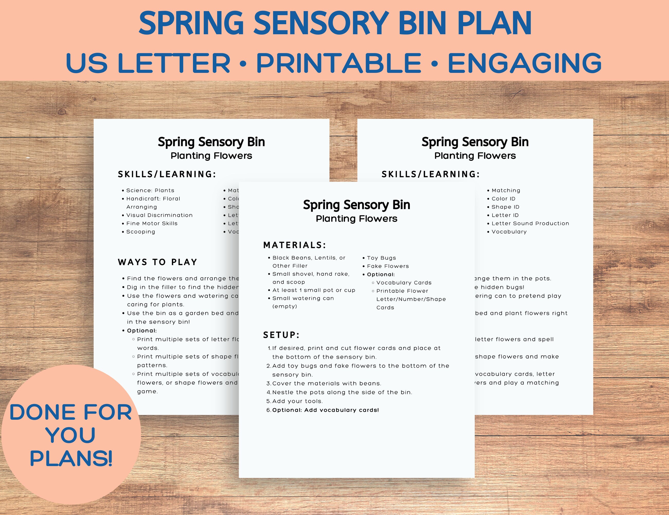 Garden Sensory Bin Plan, Preschool Fine Motor Activity (PDF) - Etsy