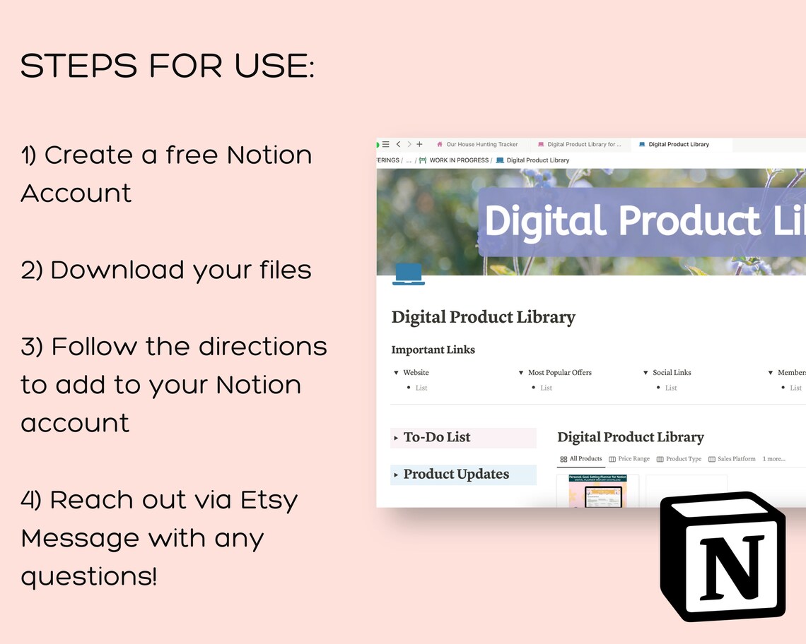 Digital Product Library for Notion, Digital Product Organizer, Digital ...