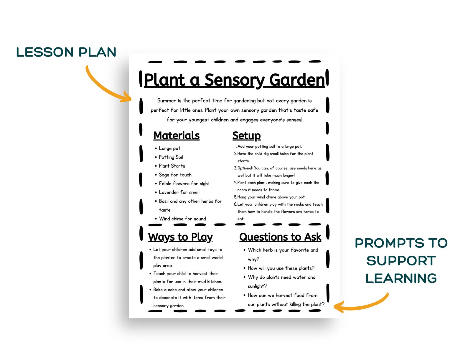 Sensory Garden Lesson Plan, Kids Summer Activity (printable) - Etsy