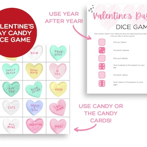 Valentine's Day Dice Games, Valentine's Day Game Printable Party Game ...