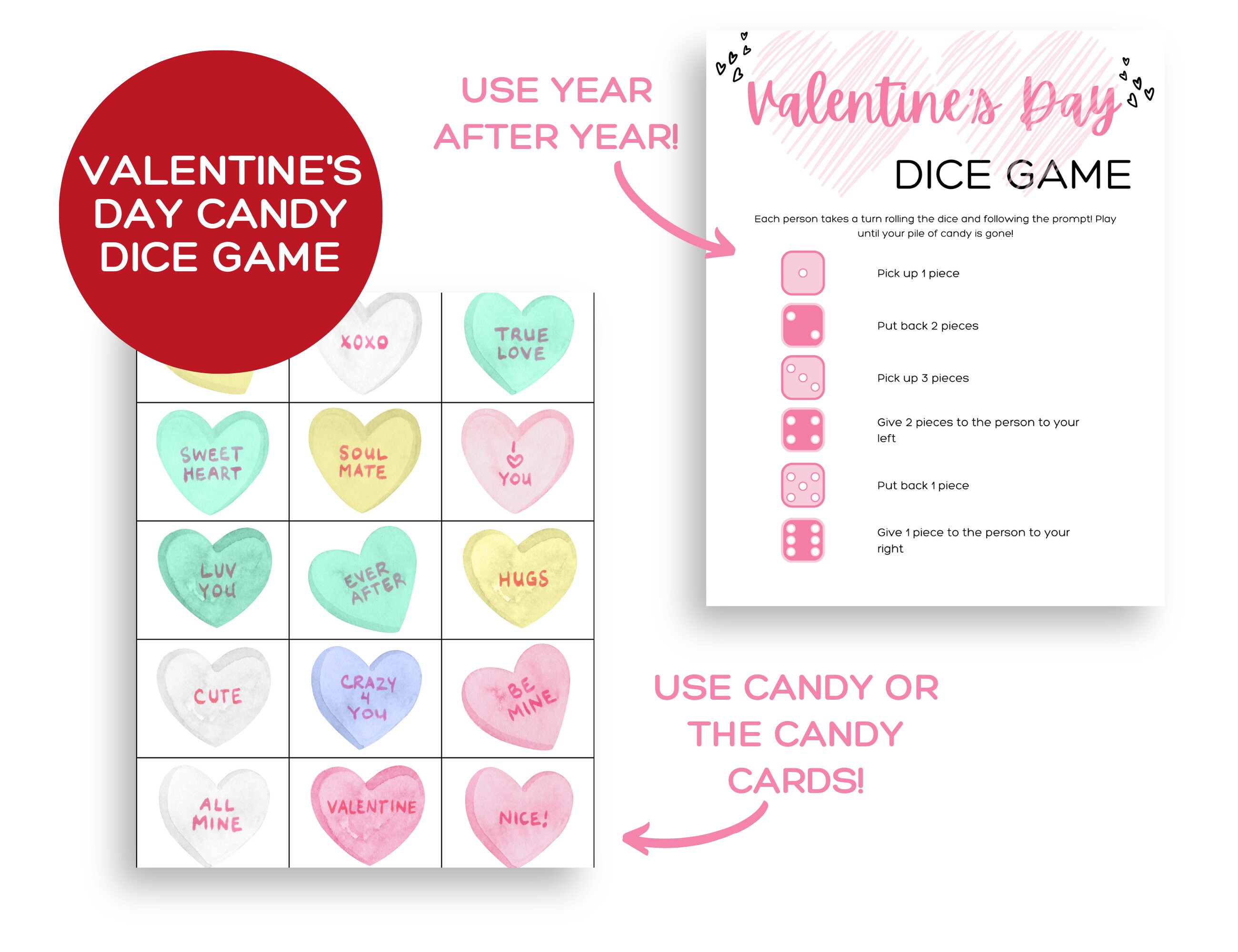 Valentine's Day Dice Games, Valentine's Day Game Printable Party Game ...