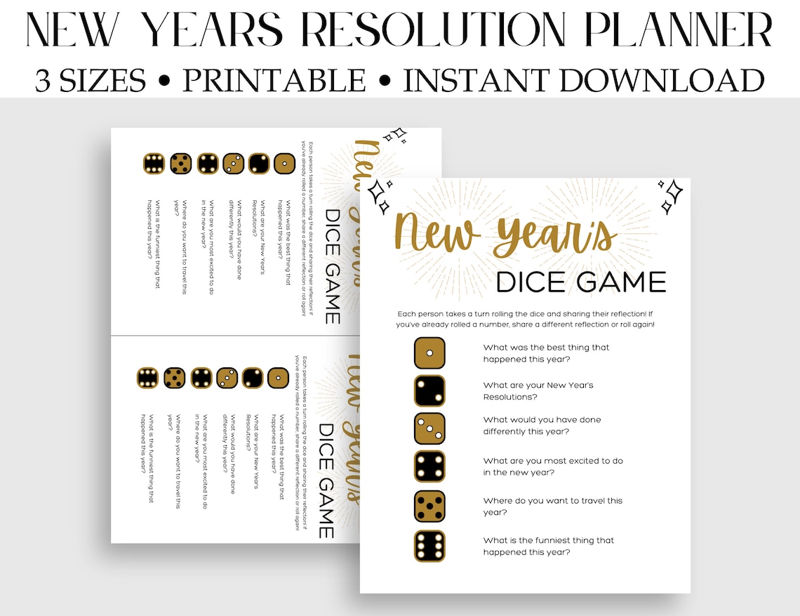 New Years Eve Dice Game-a New Years Eve Game Printable Party Game - Etsy
