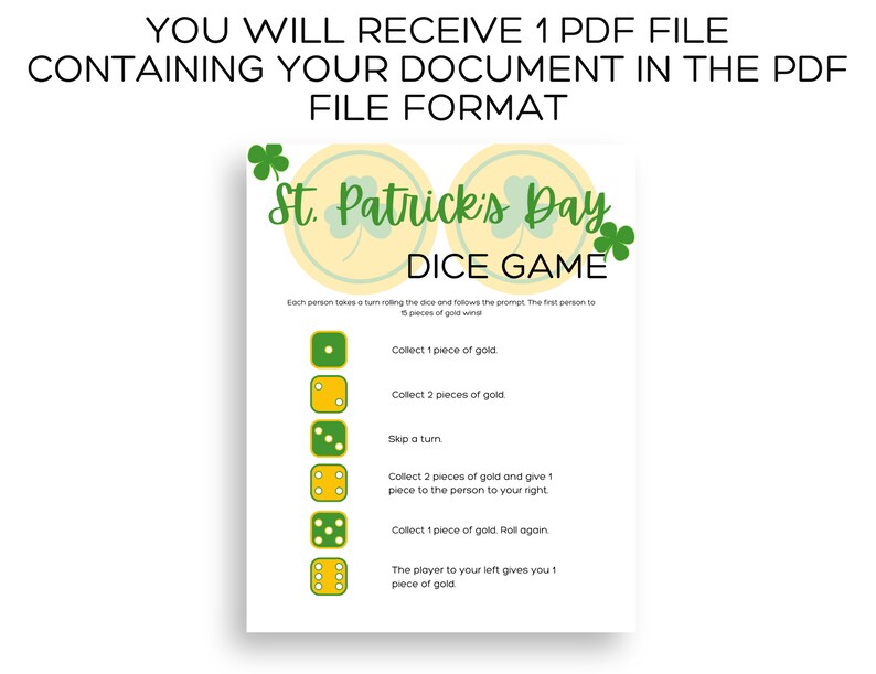 St. Patrick's Day Dice Game, St. Paddy's Day Coin Game, St. Patricks ...