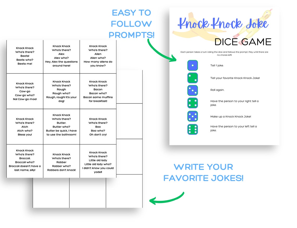 Knock Knock Joke Dice Game Printable, Family Game Night, April Fools ...