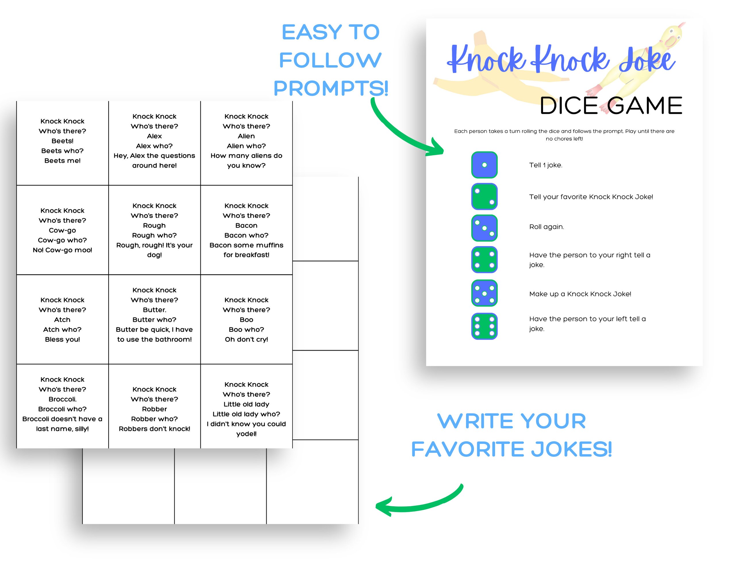 Knock Knock Joke Dice Game Printable, Family Game Night, April Fools ...
