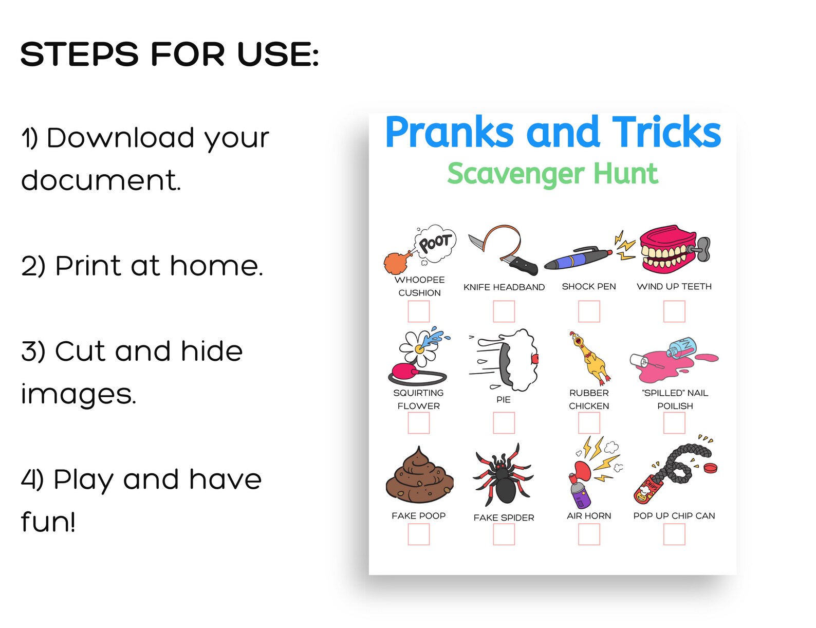 April Fool's Day Scavenger Hunt Game, Pranks and Tricks (printable) - Etsy
