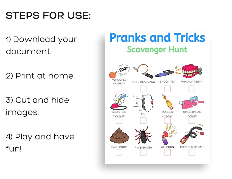 April Fool's Day Scavenger Hunt Game, Pranks and Tricks (printable) - Etsy