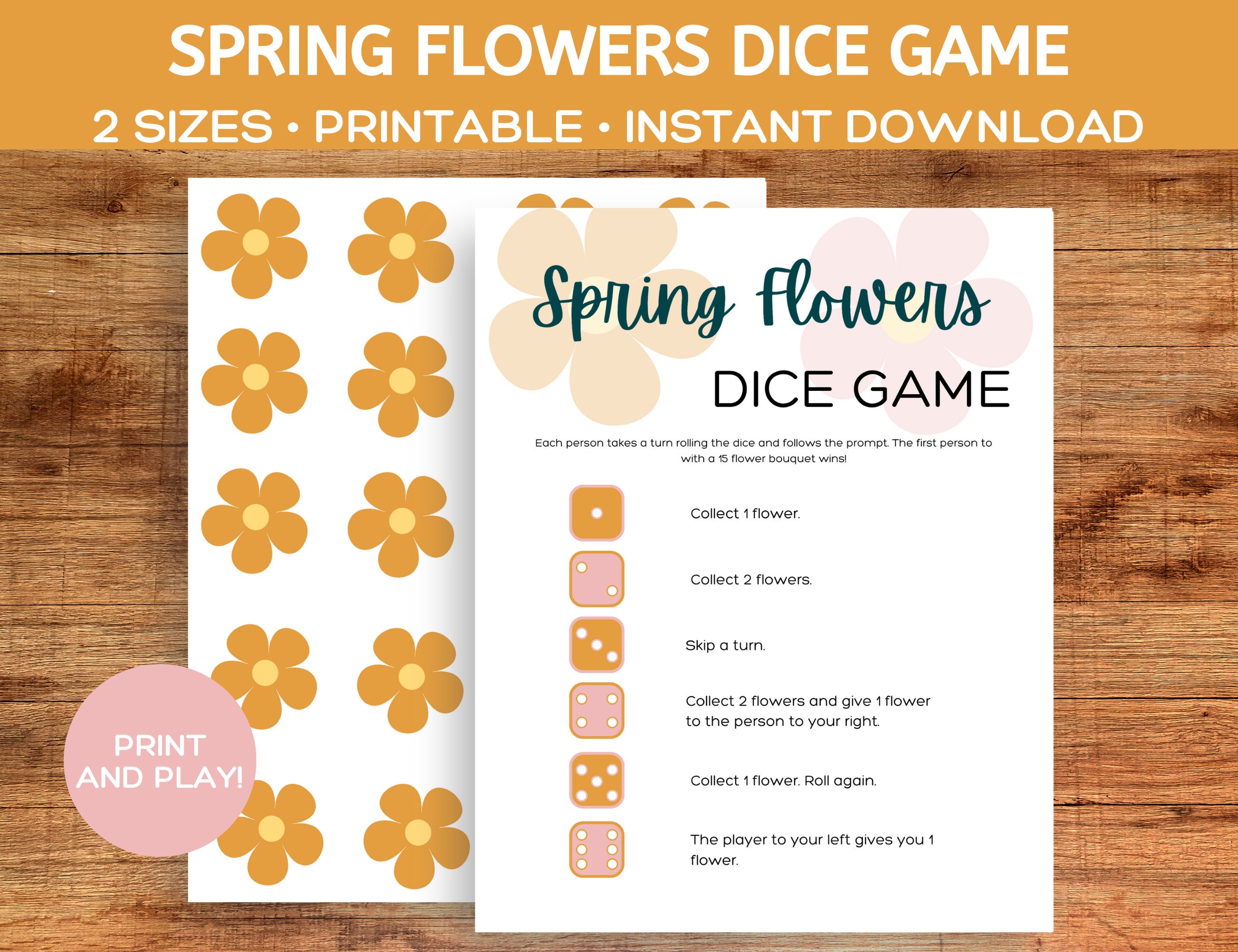 Spring Dice Game, First Day of Spring Activity, Floral Bridal Shower ...