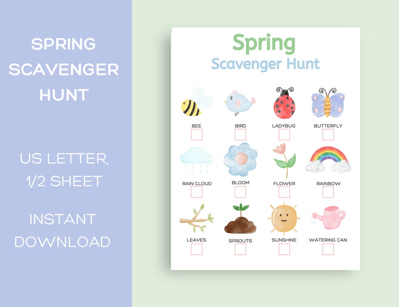 Spring Scavenger Hunt Printable, Spring Game for Kids, Spring Game for ...