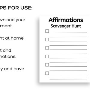 Positive Affirmations Scavenger Hunt, Positive Affirmations for Kids ...