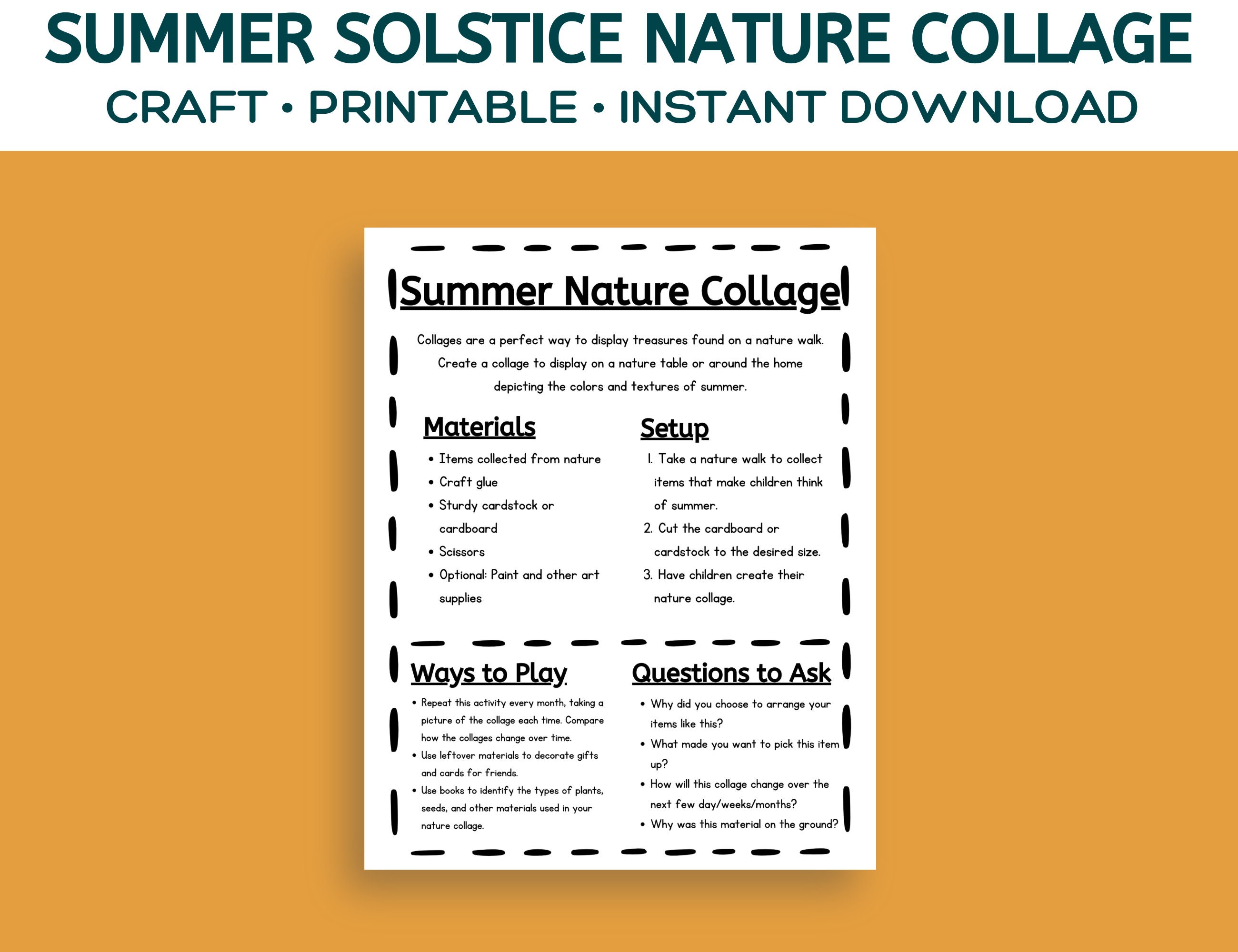 Summer Solstice Nature Collage, Kids Craft Activity (printable) - Etsy
