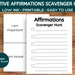 Positive Affirmations Scavenger Hunt, Positive Affirmations for Kids ...