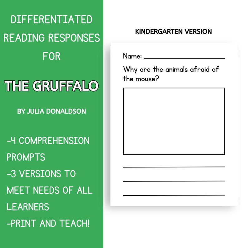 The Gruffalo Comprehension Worksheet, Pre-k Reading (digital Download ...