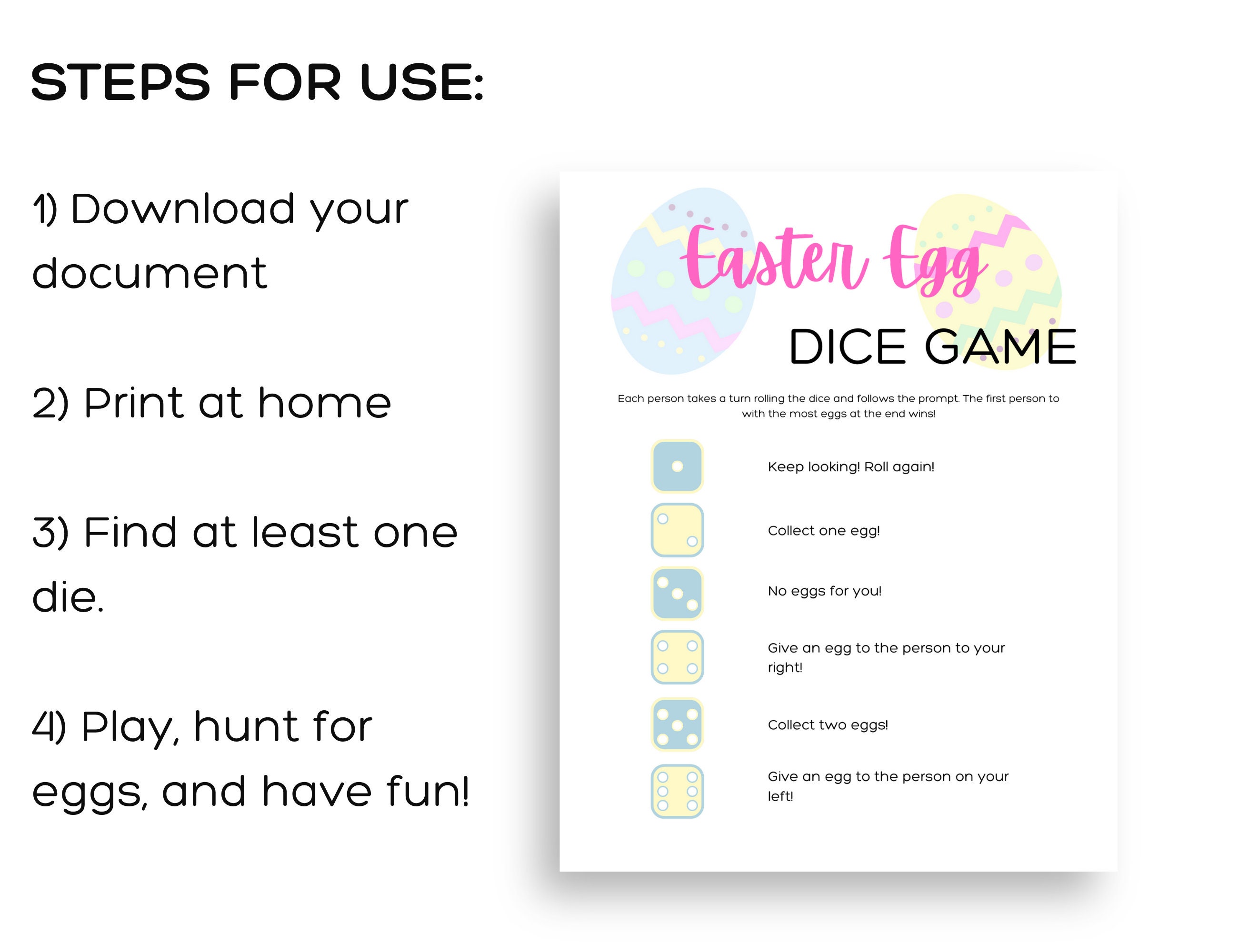 Easter Dice Game, Printable Egg Easter Game, Easter Egg Dice Game ...