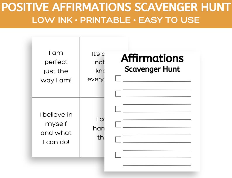 Positive Affirmations Scavenger Hunt, Positive Affirmations for Kids ...