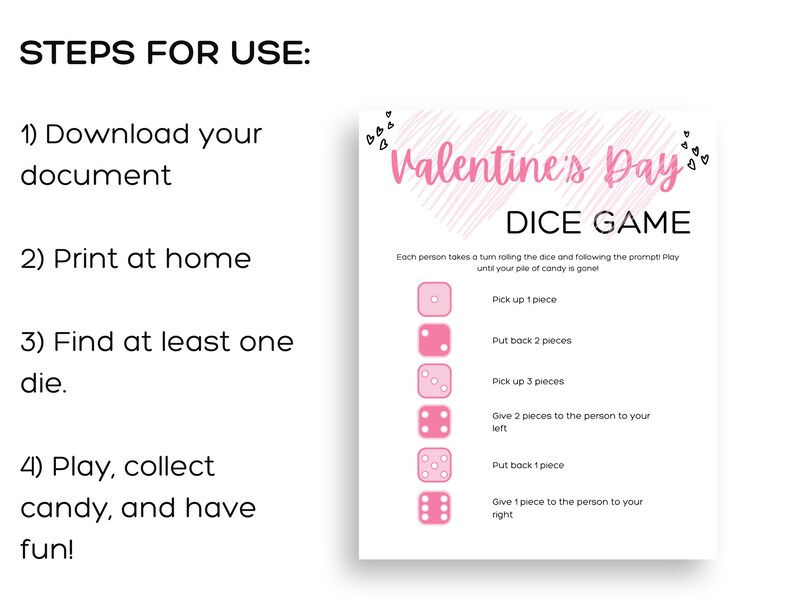 Valentine's Day Candy Dice Game, Valentine's Day Candy Party Game ...