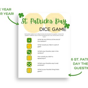 St. Patrick's Day Dice Game, Printable Party Center (digital Download ...