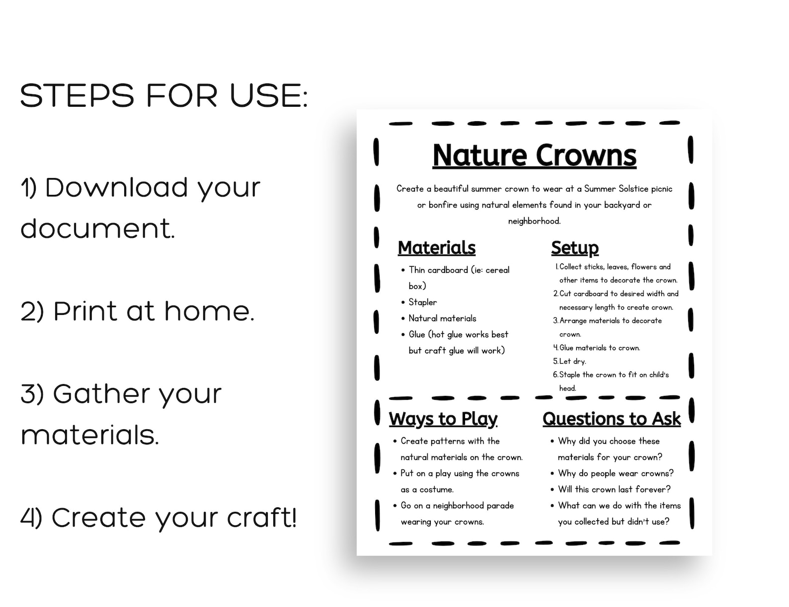 Summer Solstice Nature Crown, Nature Craft, Kids Summer Craft, Summer ...