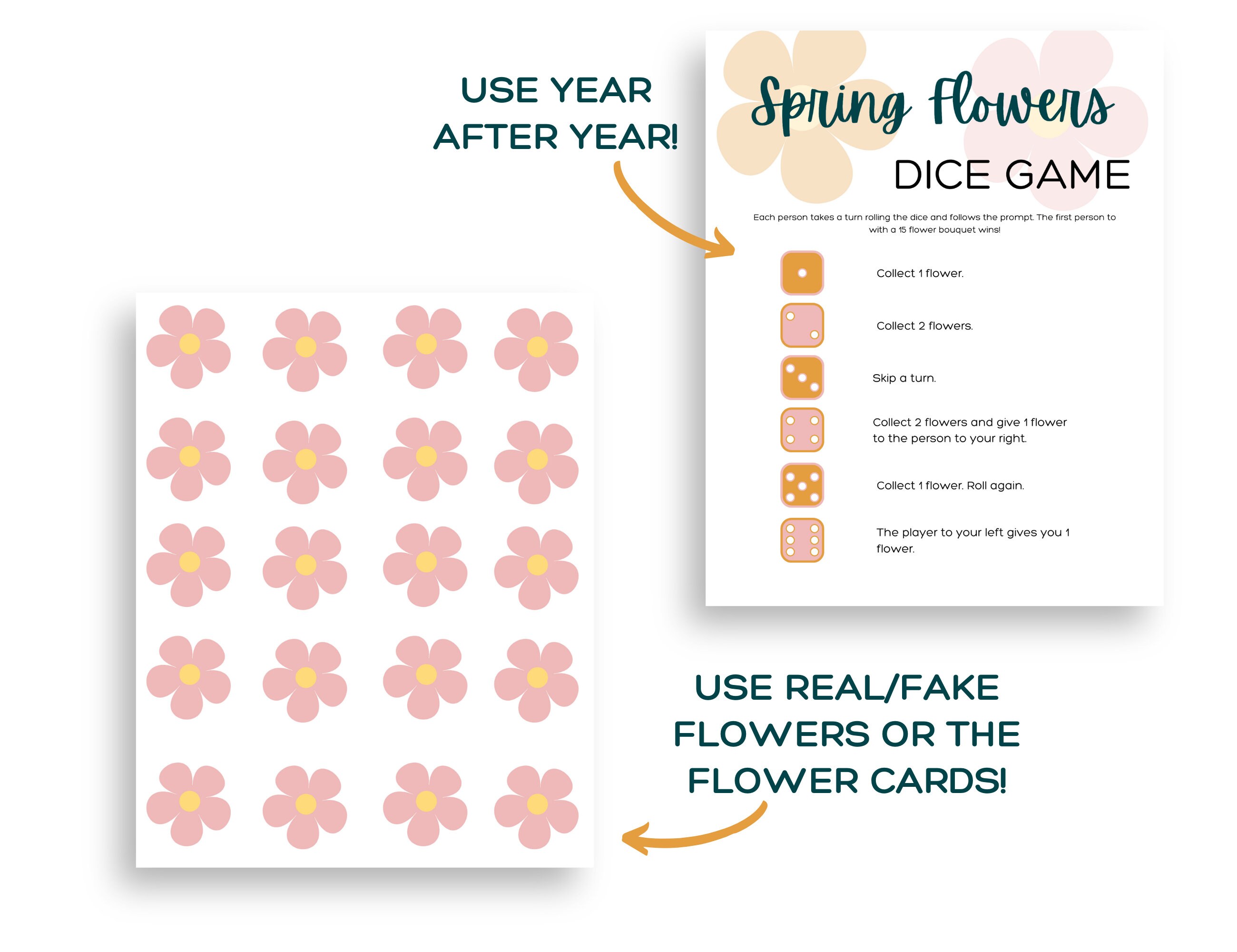 Spring Dice Game, First Day of Spring Activity, Floral Bridal Shower ...