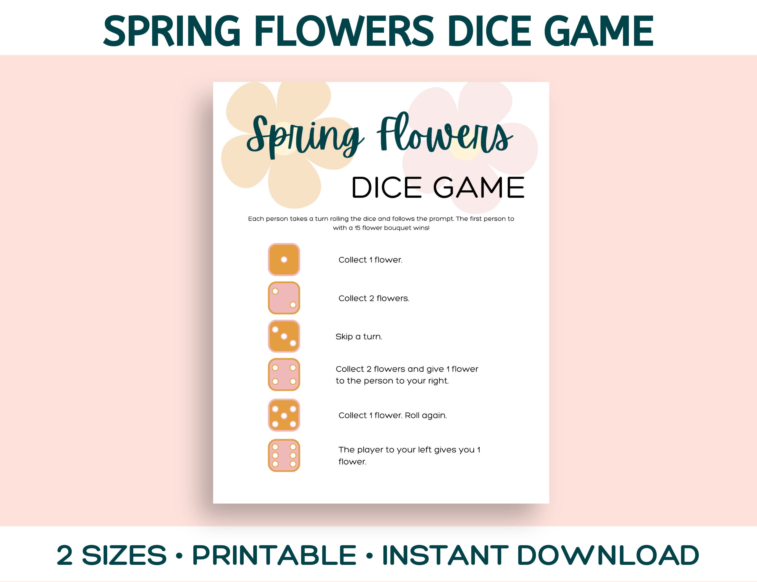 Spring Flower Dice Game, Printable Bridal Shower Activity (digital ...