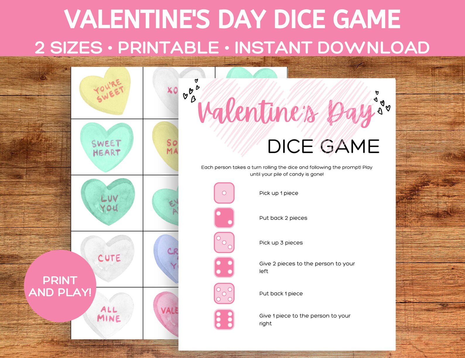 Valentine's Day Candy Dice Game, Valentine's Day Candy Party Game ...