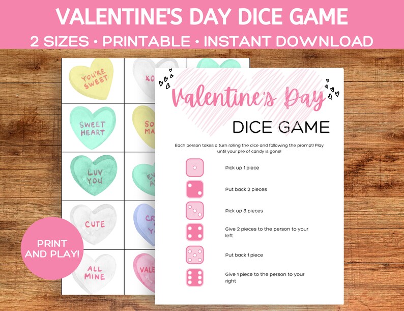 Valentine's Day Candy Dice Game, Valentine's Day Candy Party Game ...