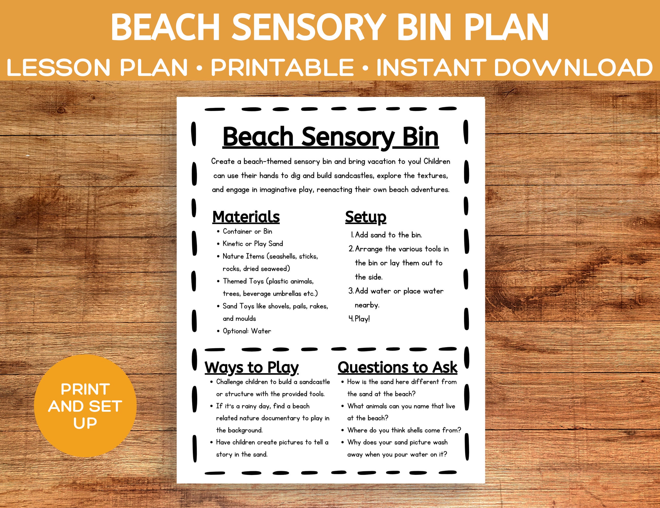Beach Sensory Bin Activity Plan, Summer Theme (printable) - Etsy