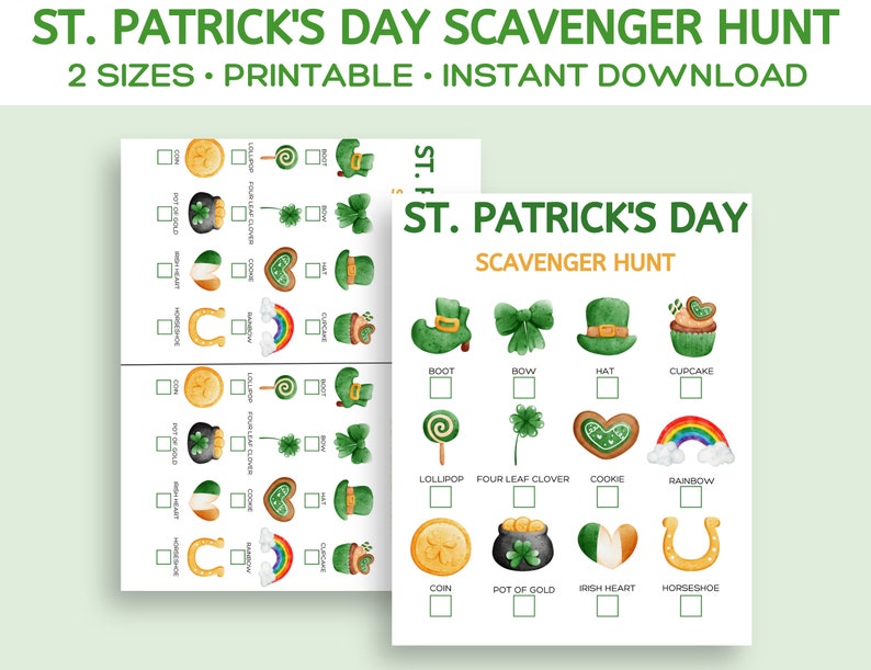 St. Patrick's Day Scavenger Hunt Printable, St. Patrick's Day Game for ...