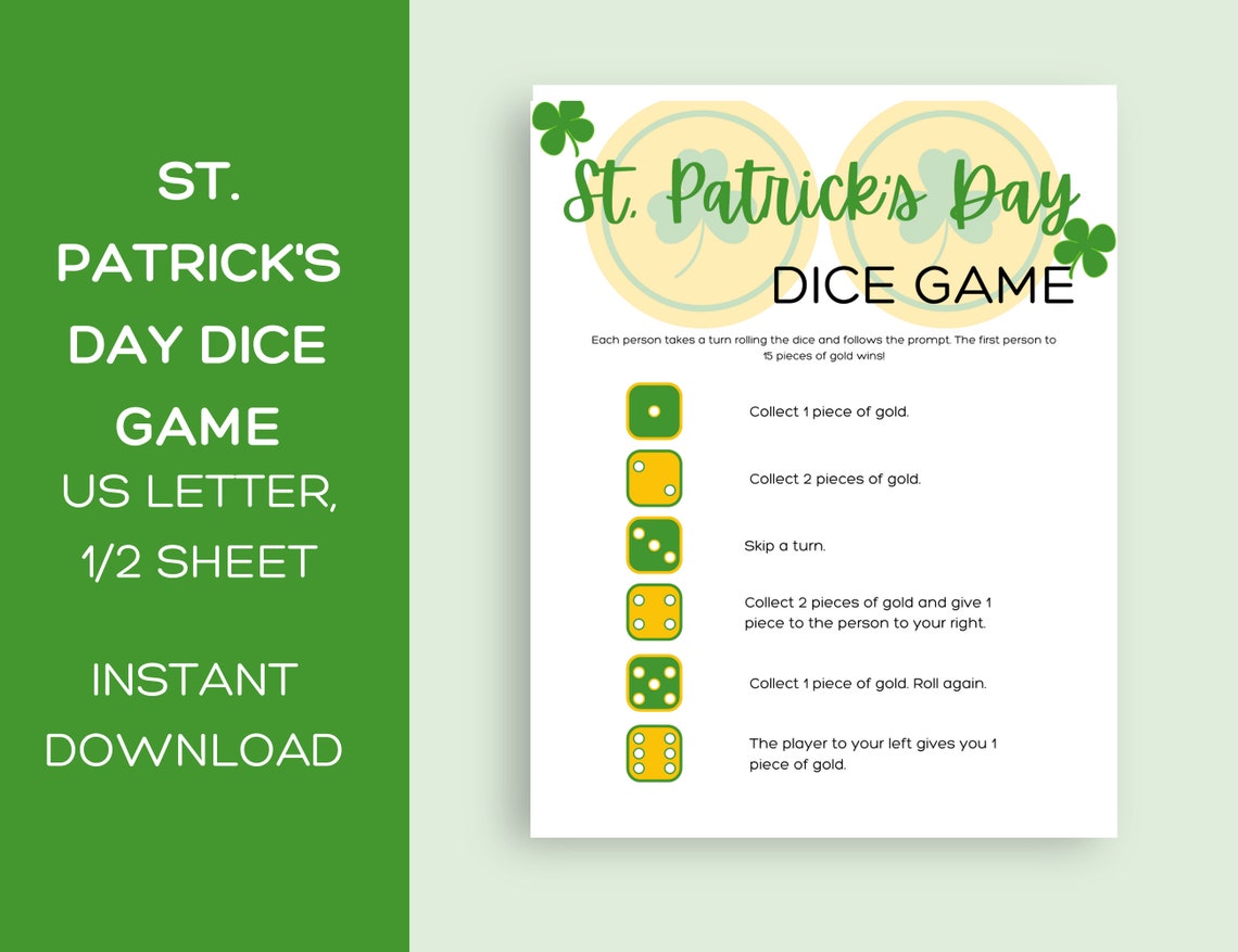 St. Patrick's Day Dice Game, St. Paddy's Day Coin Game, St. Patricks ...