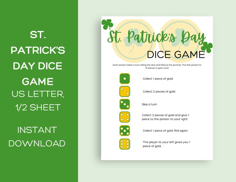 St. Patrick's Day Dice Game, St. Paddy's Day Coin Game, St. Patricks ...