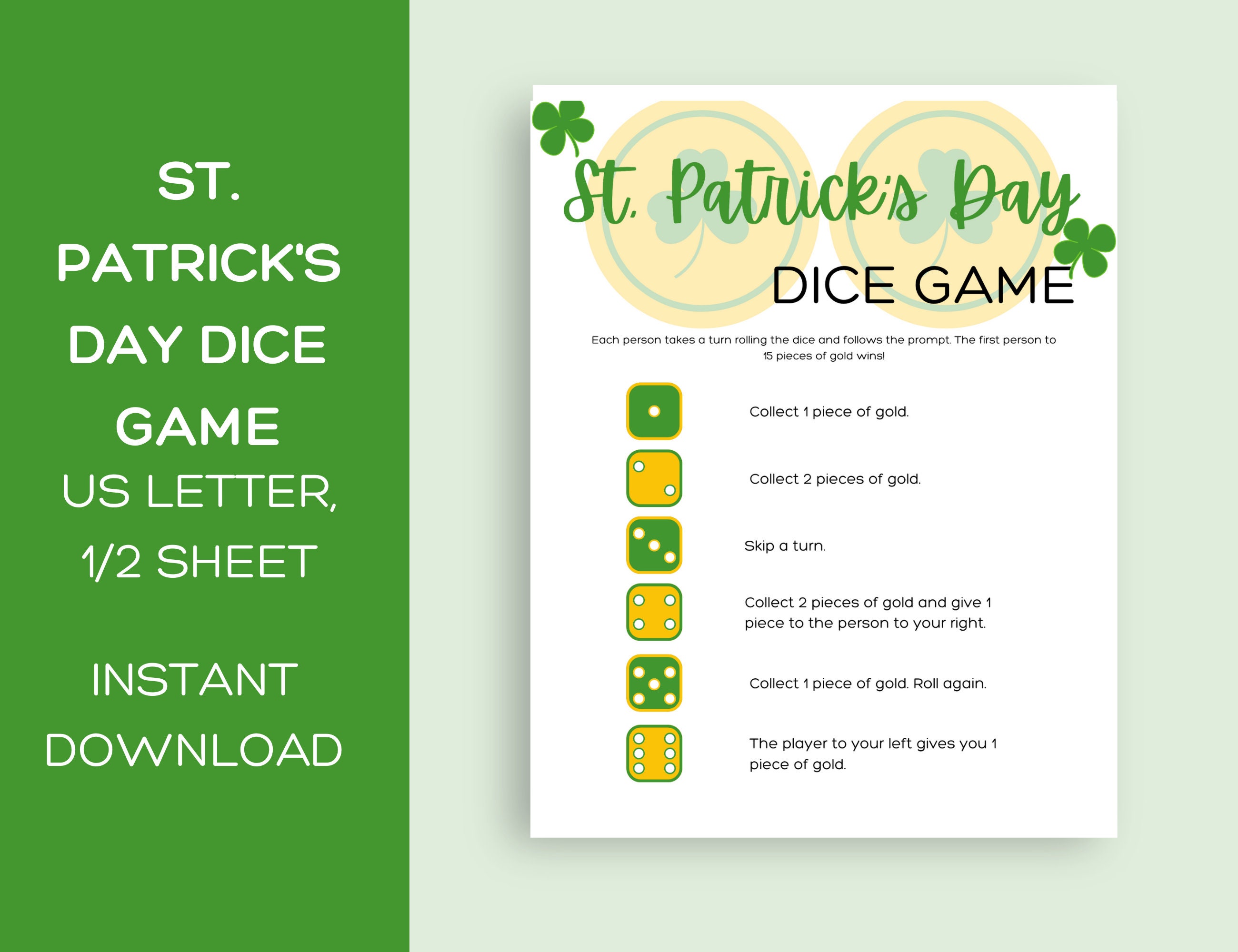 St. Patrick's Day Dice Game, St. Paddy's Day Coin Game, St. Patricks ...