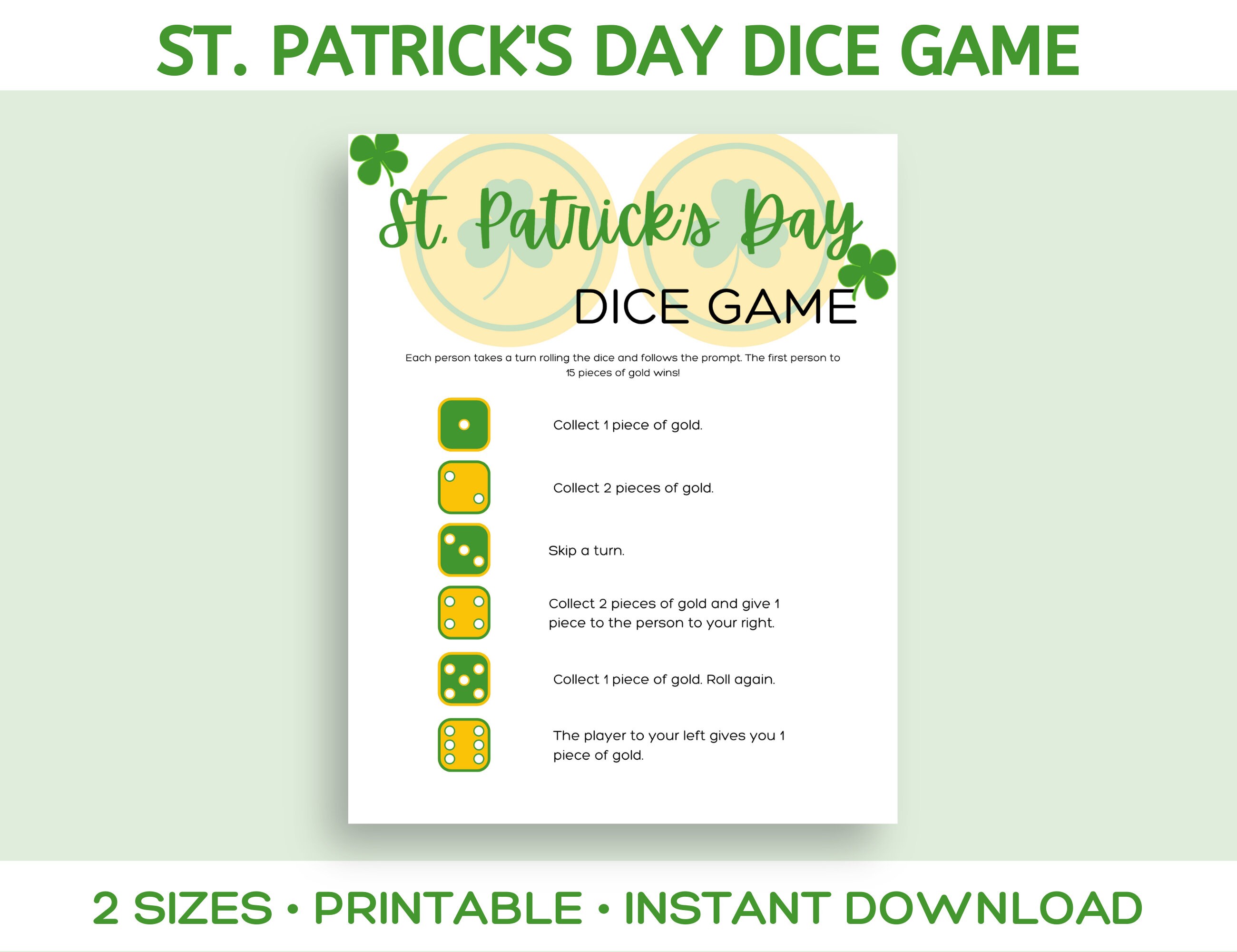 St. Patrick's Day Dice Game, St. Paddy's Day Coin Game, St. Patricks ...