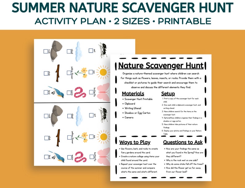 Printable Nature Scavenger Hunt, Printable Scavenger Hunt, Summer ...