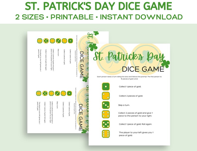 St. Patrick's Day Dice Game, St. Paddy's Day Coin Game, St. Patricks ...