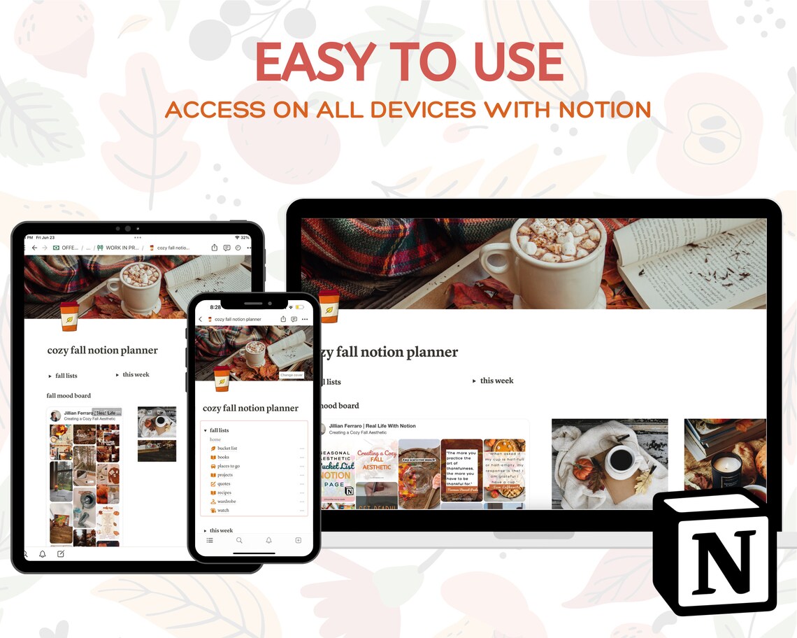 Fall Notion Planner, Autumn Notion Template, Notion Templates, Fall ...