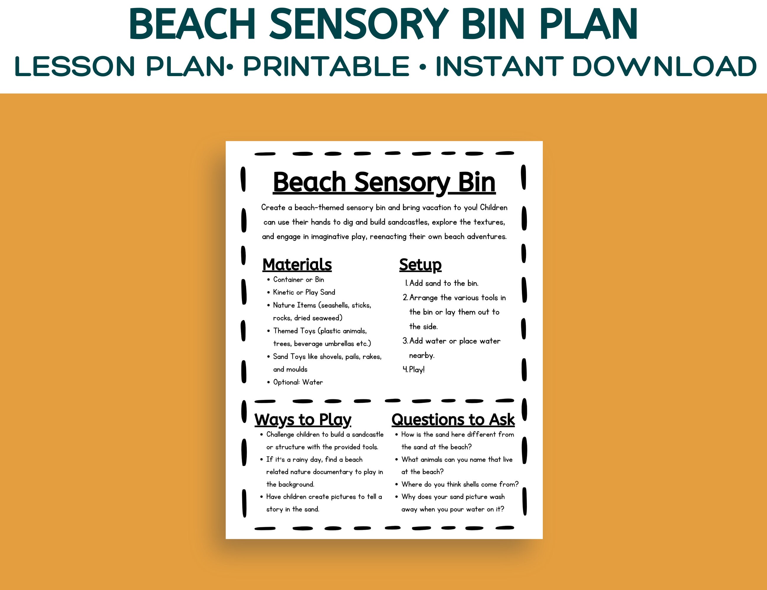 Beach Sensory Bin Plan, Summer Themed Lesson Plan, Summer Activities ...