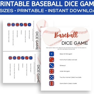 Printable Baseball Dice Game, Baseball Party Activity, Baseball ...