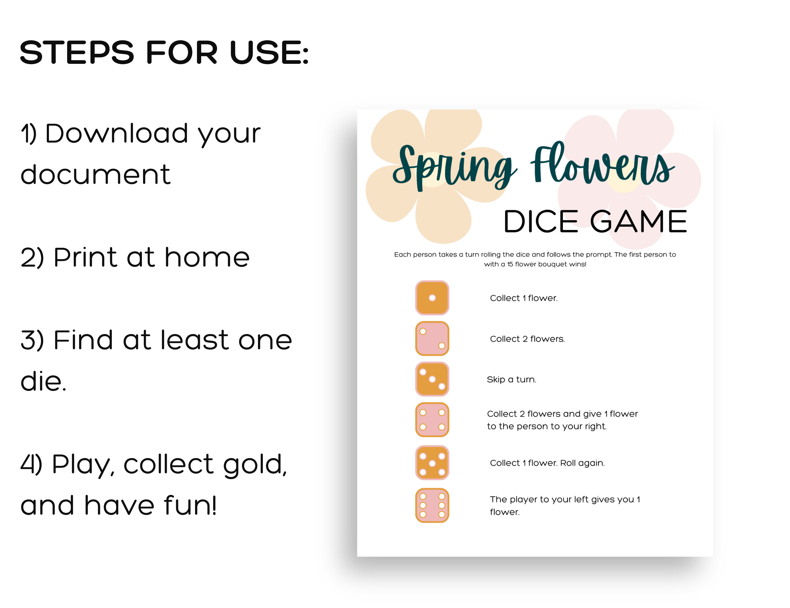 Spring Flower Dice Game, Printable Bridal Shower Activity (digital ...
