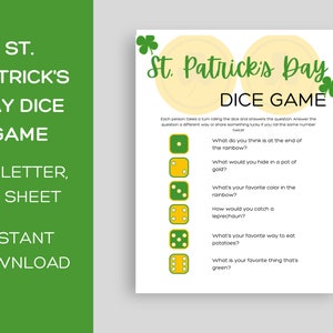 St. Patrick's Day Dice Game, Printable Party Center (digital Download ...